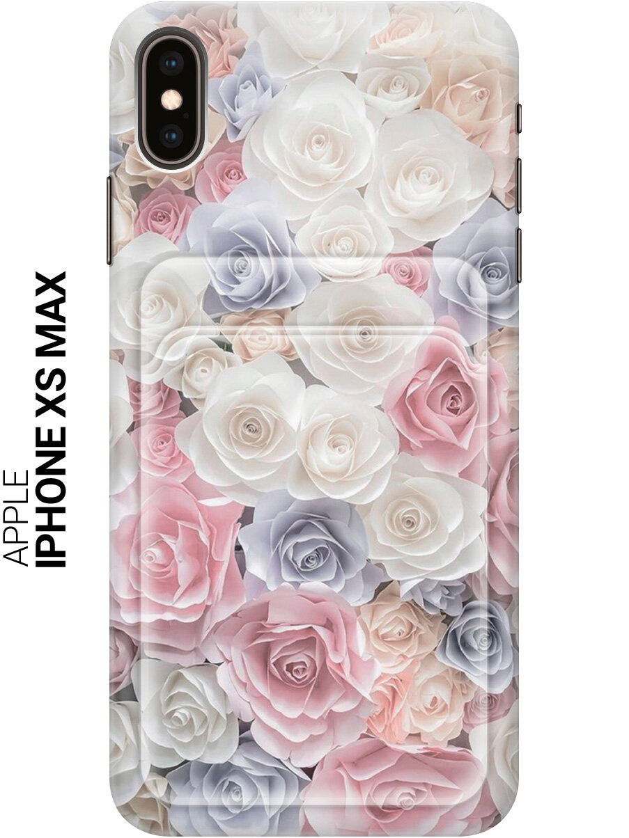 Силиконовый чехол на Apple iPhone XS Max / Эпл Айфон Икс Эс Макс с рисунком "Пастельные розы" и карманом для карт