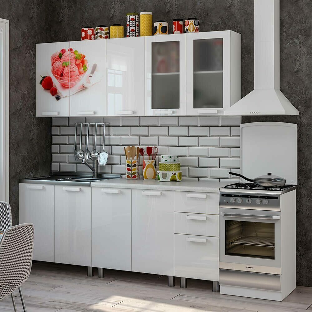 Кухня «Айс-крим» (Белый) МДФ 2,0 м БТС