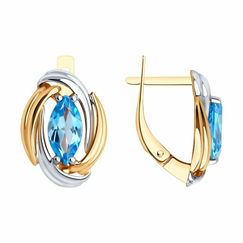 Серьги, красное золото, 585 проба, топаз