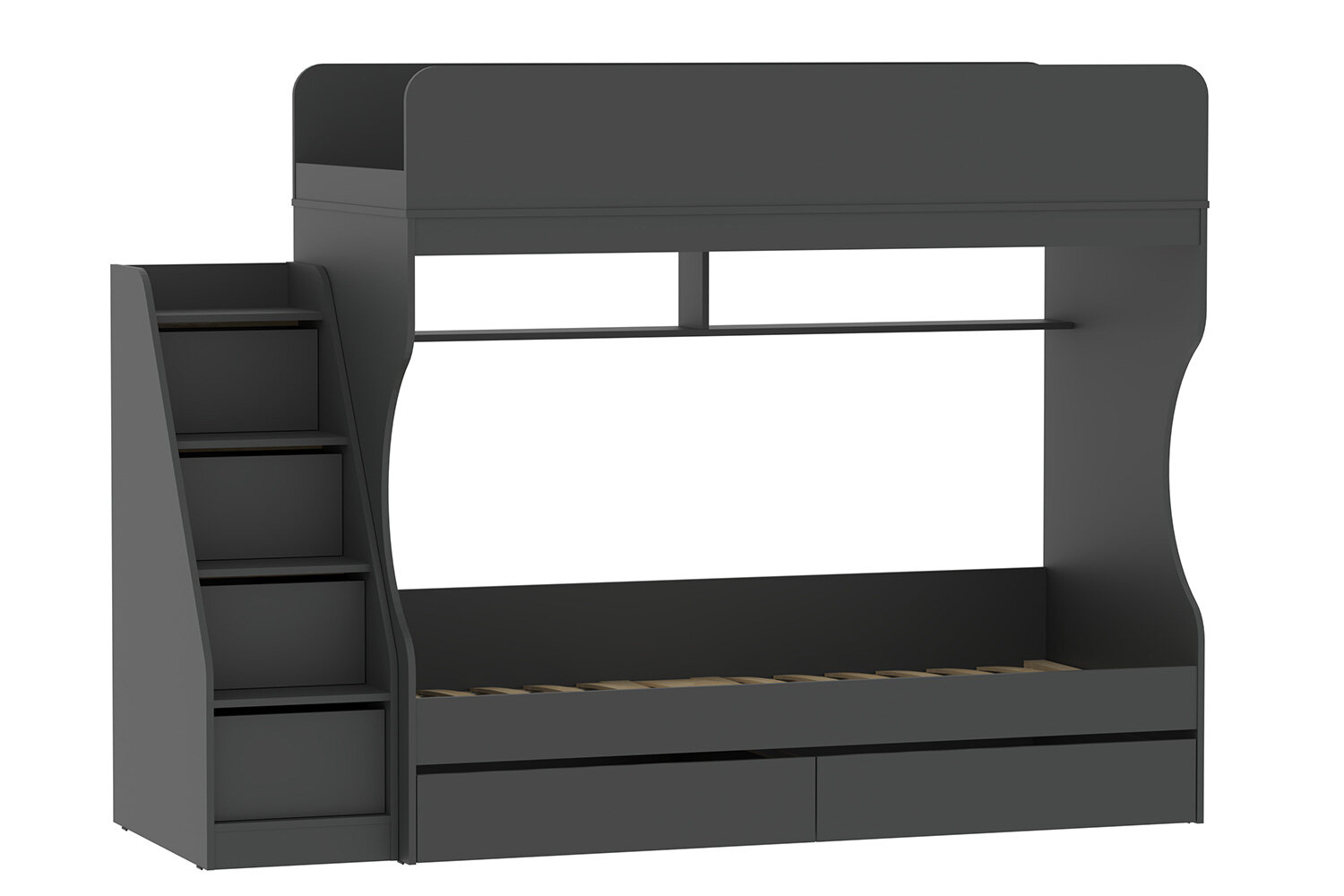 Кровать двухъярусная Акварель, 80х180 см, ЛДСП, основание, ящики для белья, защитный бортик, лестница, цвет антрацит