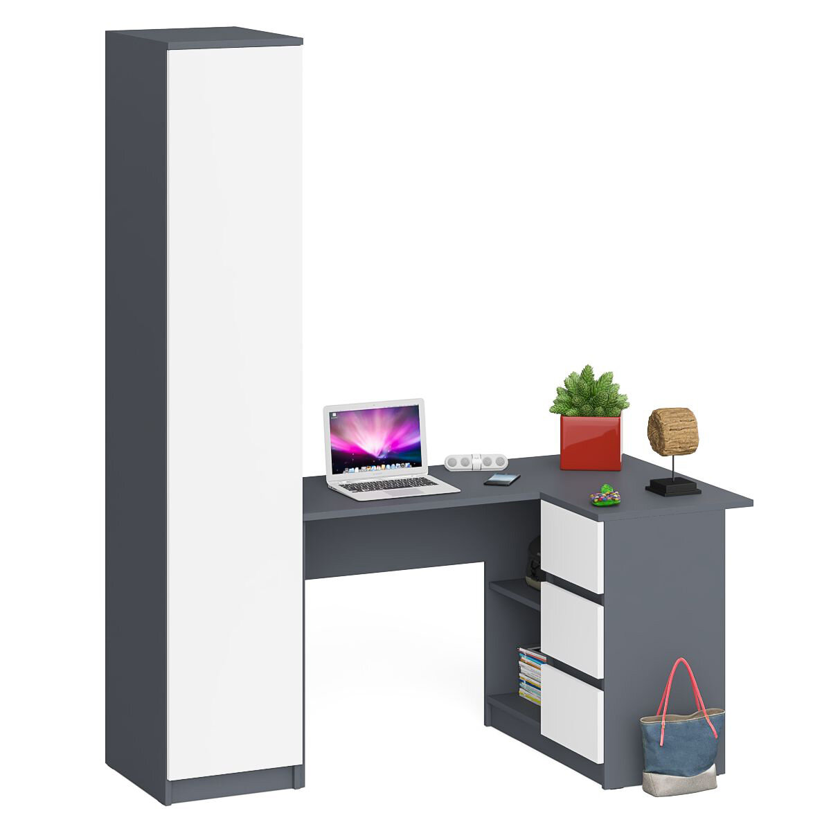 Угловой компьютерный стол для дома 165см графит/белый Спасибо-Мебель