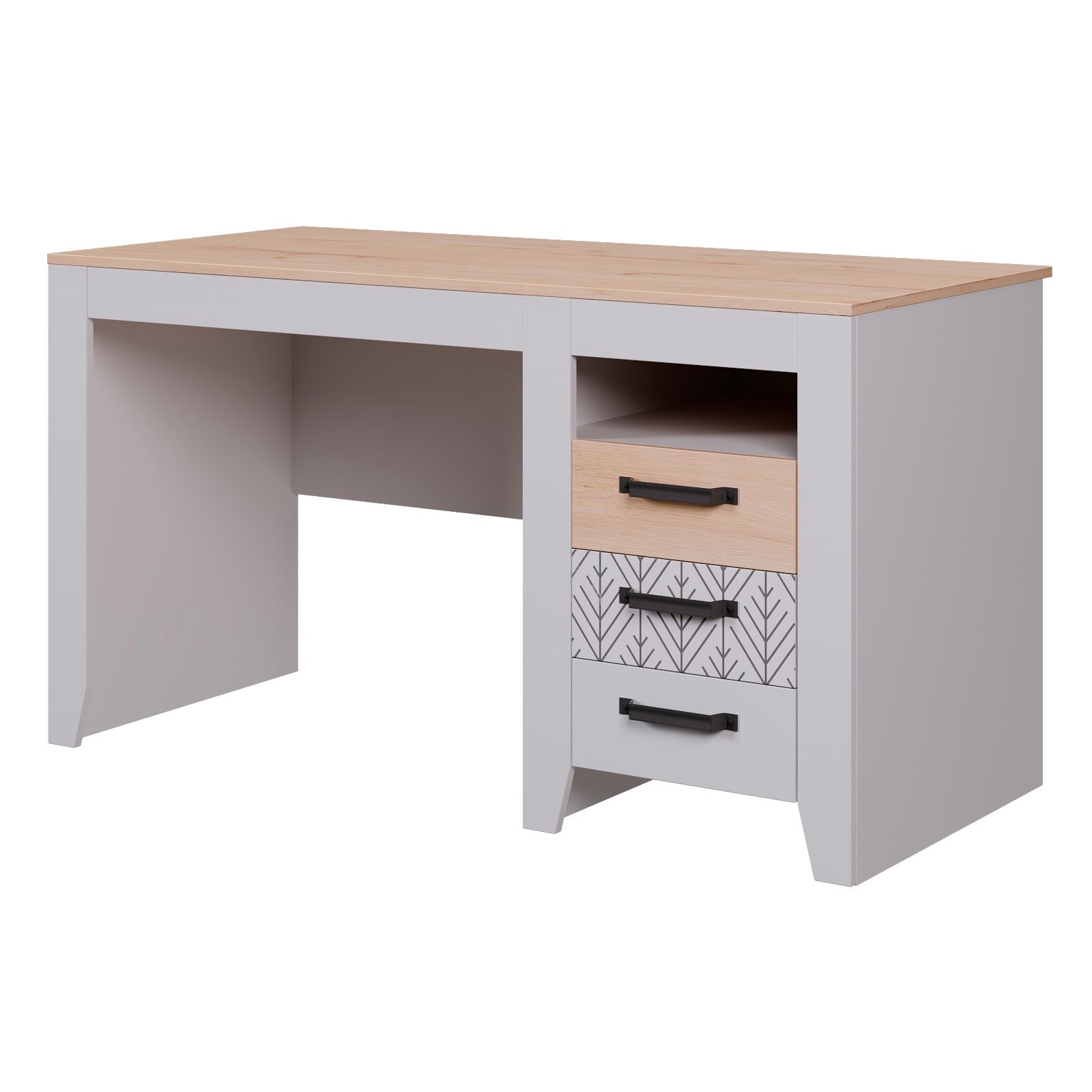 Стол письменный Фабрика Мирлачева "NORDIC", ЛДСП, белый, с выдвижными ящиками и тумбой справа