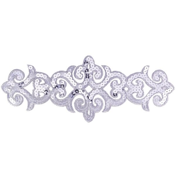 Термоаппликация с пайетками «Вензель» для декорирования танцевальных костюмов, национальной одежды, размер 21*8,5 см, упак. 2 шт: цвет: серебро