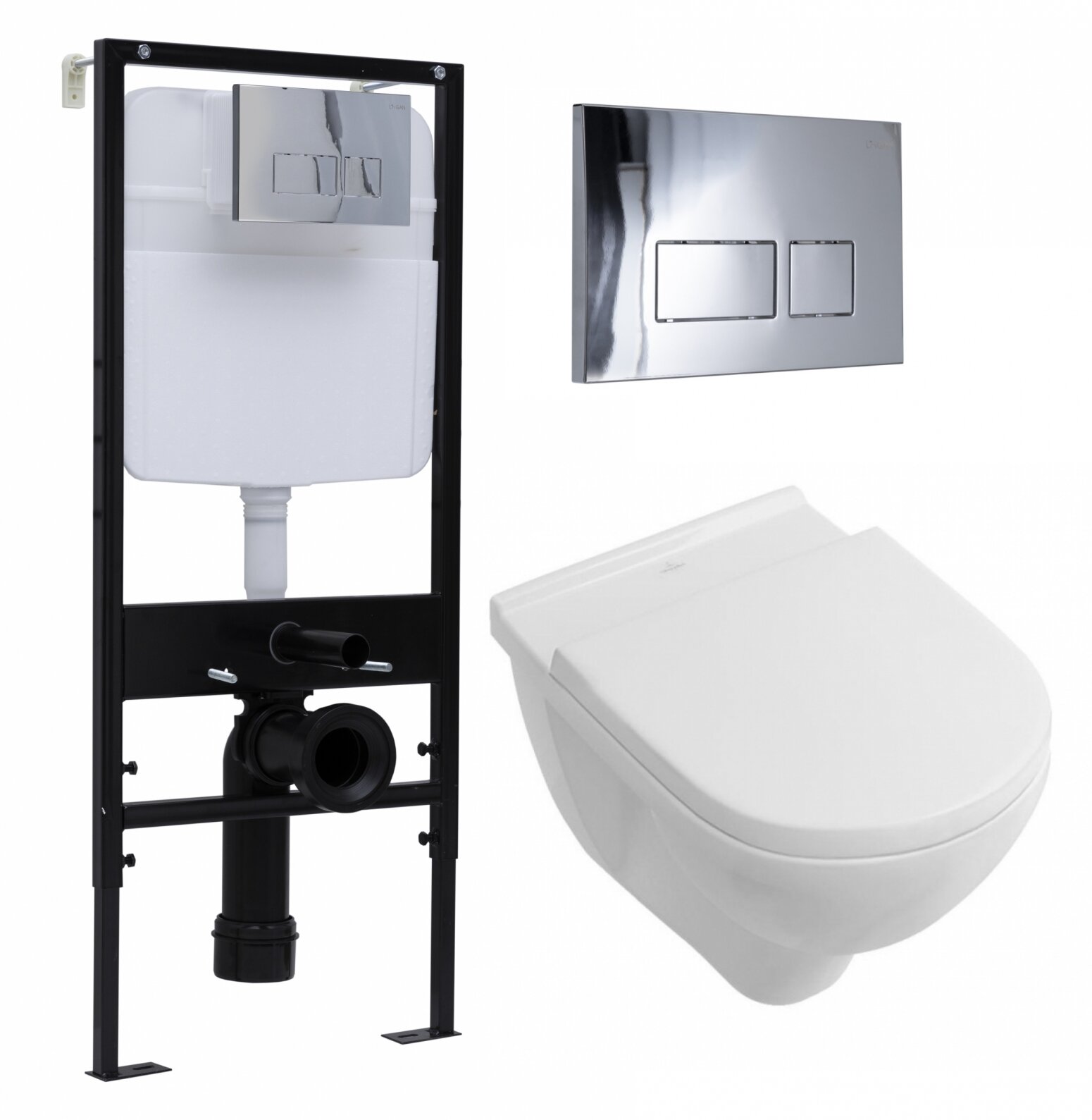 Комплект 3 в 1 инсталляция Logan H1067-1170 297674 + Унитаз подвесной Villeroy & Boch O Novo Directflush + кнопка хром