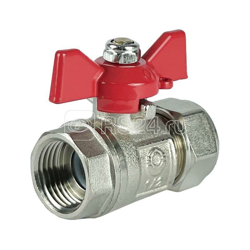 Кран шаровой обжимной с переходом на ВР ручка-бабочка 16х1/2дюйм никелир-й (100/10) К VALFEX VF.342. NB.16012