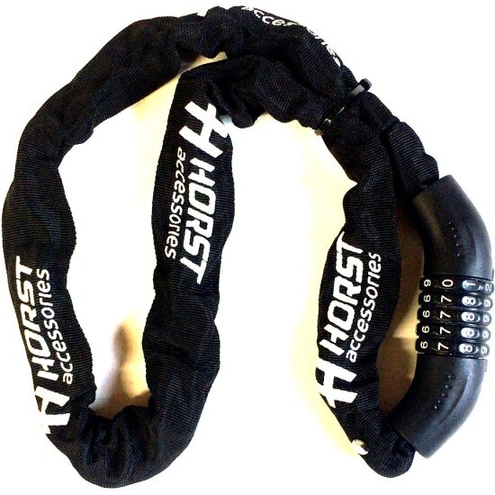 Замок велосипедный Horst 09-100246 цепь (5 разрядов) 6х1200мм кодовый черный