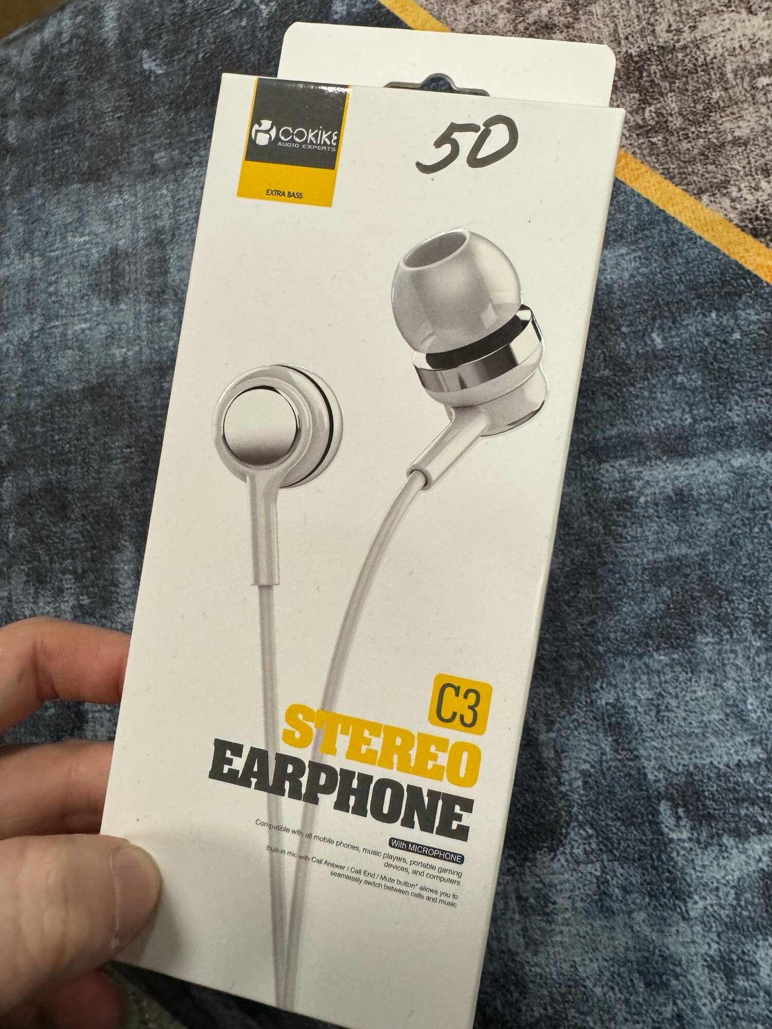 Проводные наушники капельки с микрофоном Cokike C3 (95 Дцб / 130см / 16 Ом) разъем 3.5мм для старых телефонов, магнитолы, радио, MP3-плеера, VR-очк.