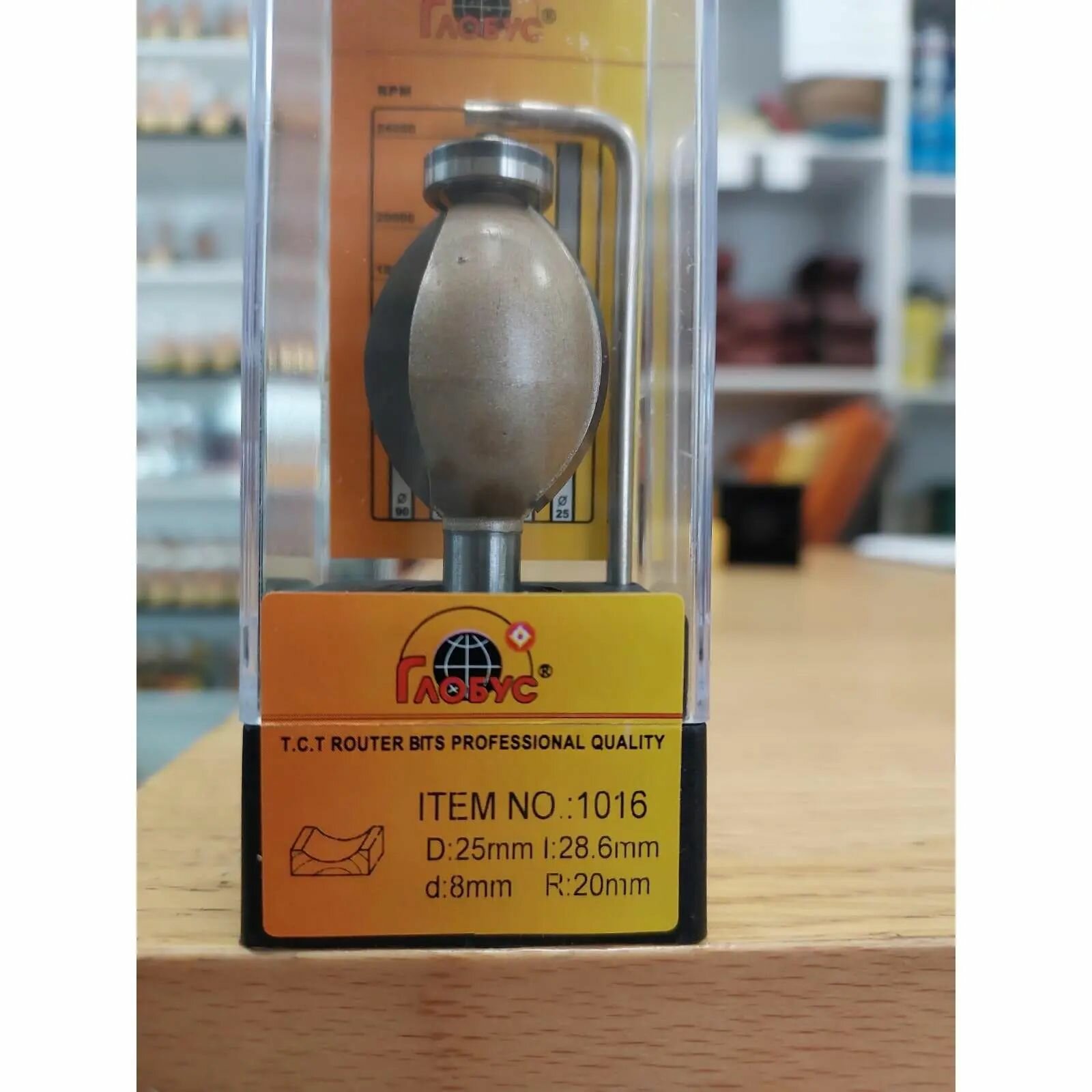 Фреза Галтельная R20 ( овал) с подшипником радиус 20мм Глобус 1016 D:25mm I:28.6mm d:8mm R:20mm