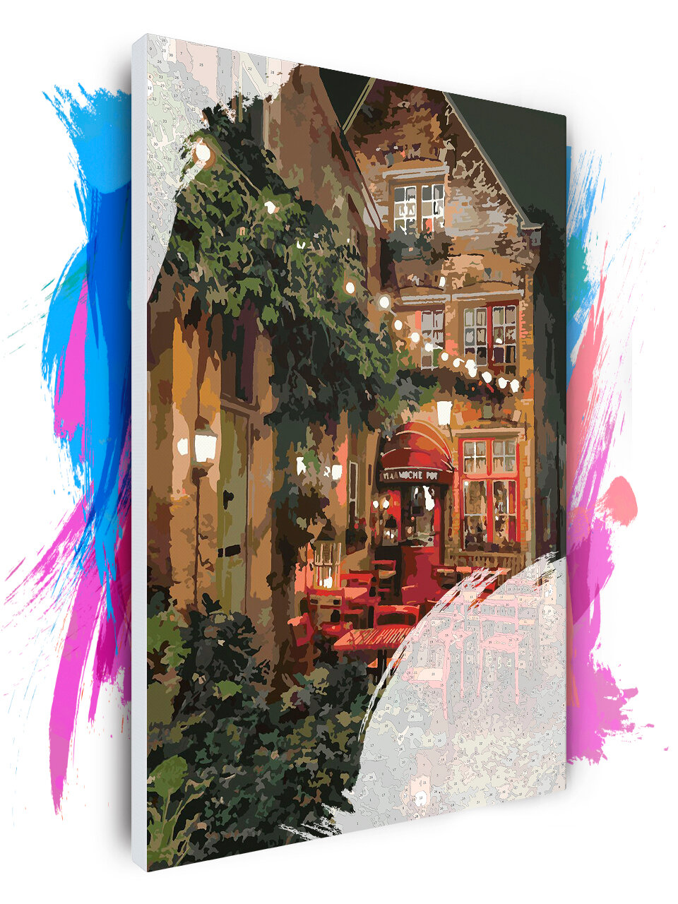 Картина по номерам на холсте Вечернее кафе в Брюгге, 100 х 150 см