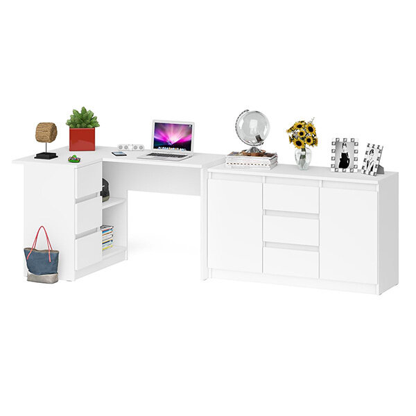 Стол компьютерный Мори МС-16 левый + Комод МК1200.3, цвет белый