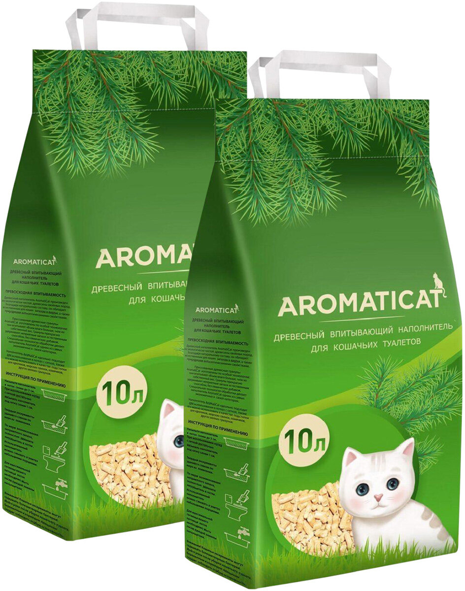 AROMATICAT наполнитель древесный впитывающий для туалета кошек (10 + 10 л)