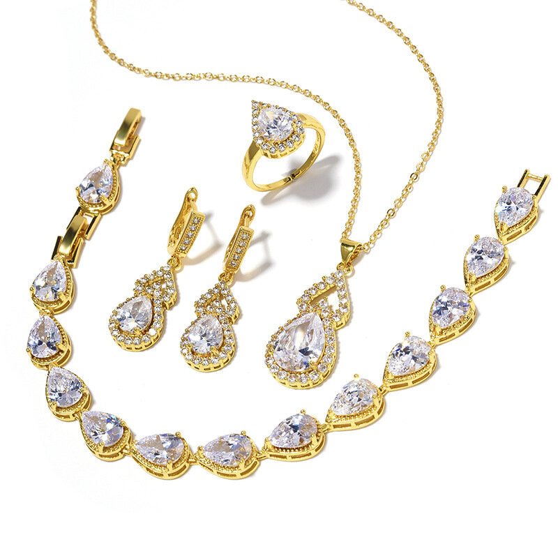 Комплект бижутерии: браслет, колье, серьги, циркон