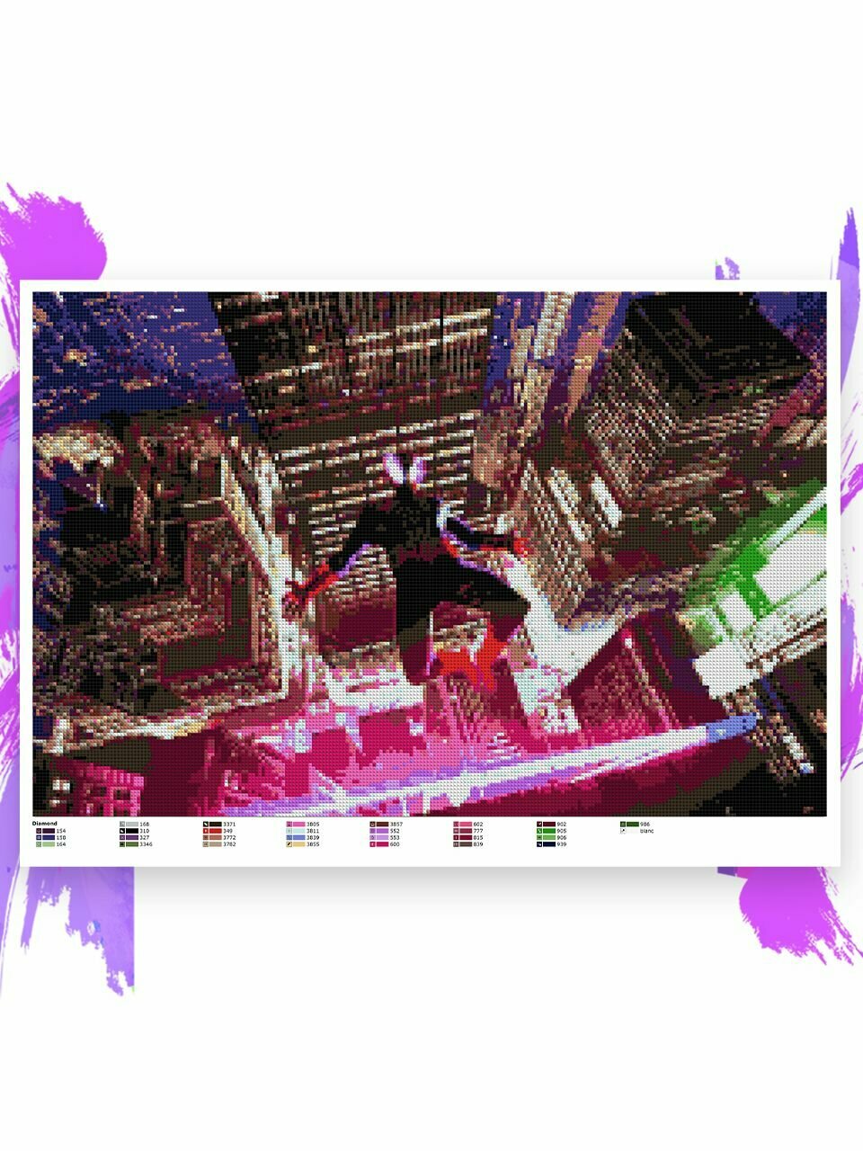 Алмазная мозаика без подрамника - вышивка Человек-паук - над городом 40 х 60 см