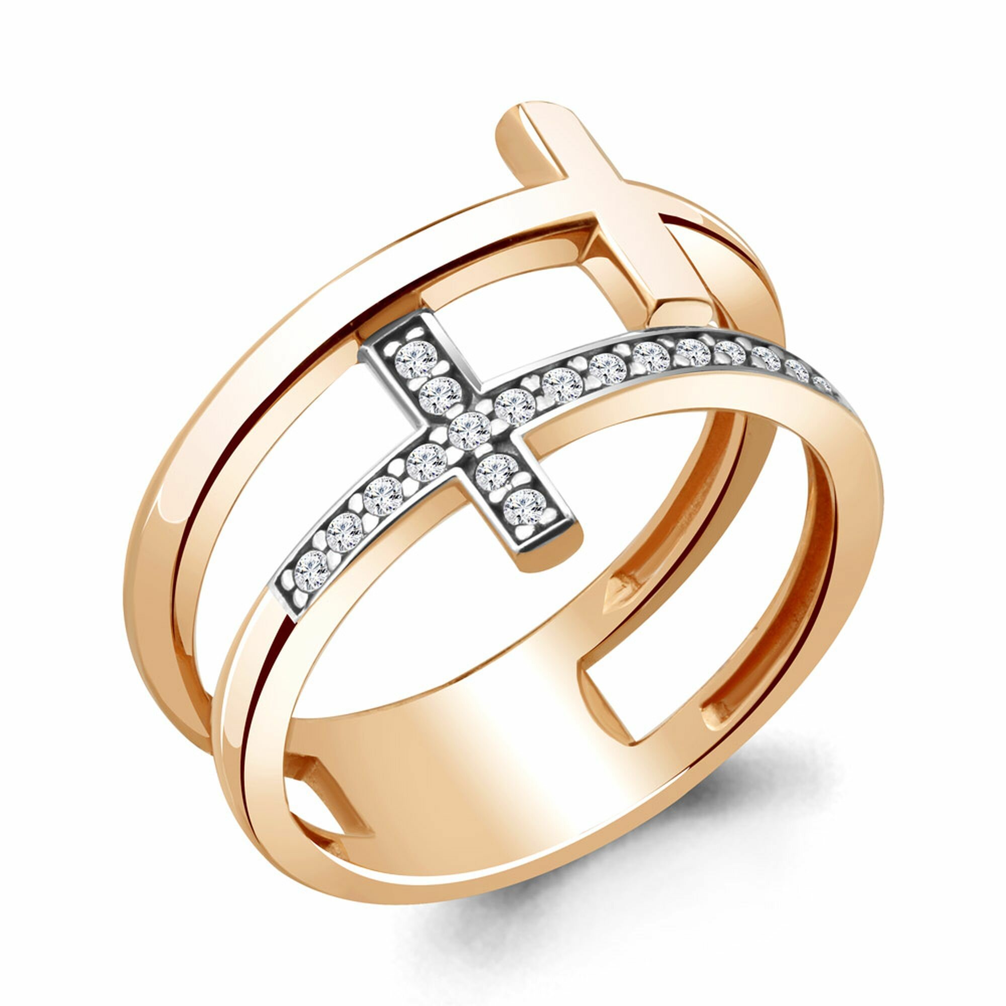 Кольцо, красное золото, 585 проба, фианит