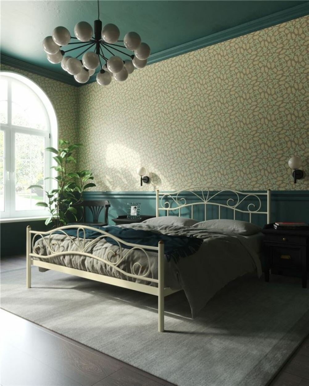 Кровать односпальная с изножьем Глэдис 120х200 см, металлическая, с основанием, цвет бежевый