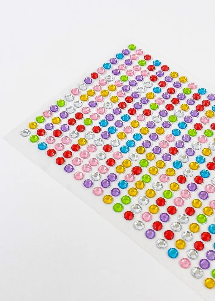 Стразы самоклеящиеся, 504 штуки, круглые, разноцветные