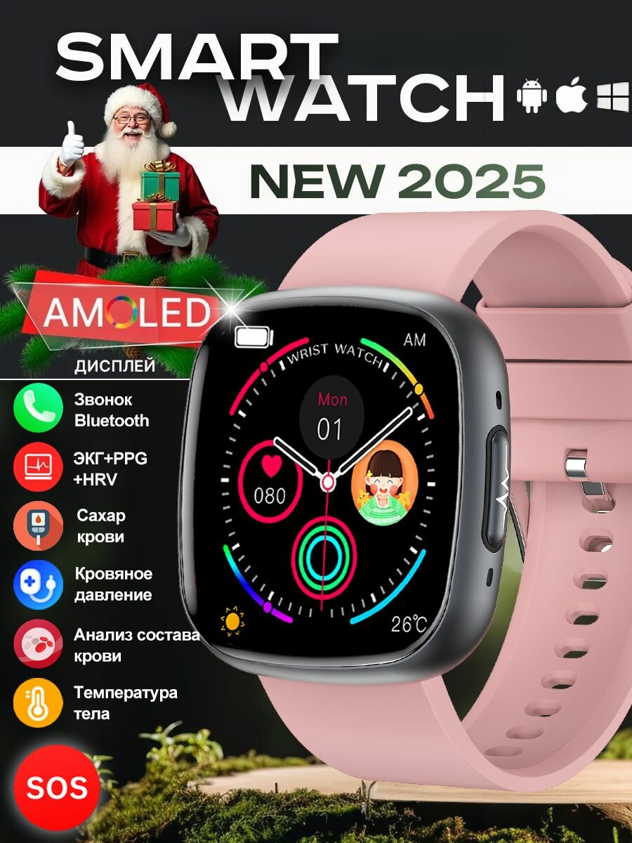 Cмарт-часы мужские и женские с функцией измерения уровня сахара в крови, давления, с 1,72 дюйма 360*360, ЭКГ+PPG+HRV