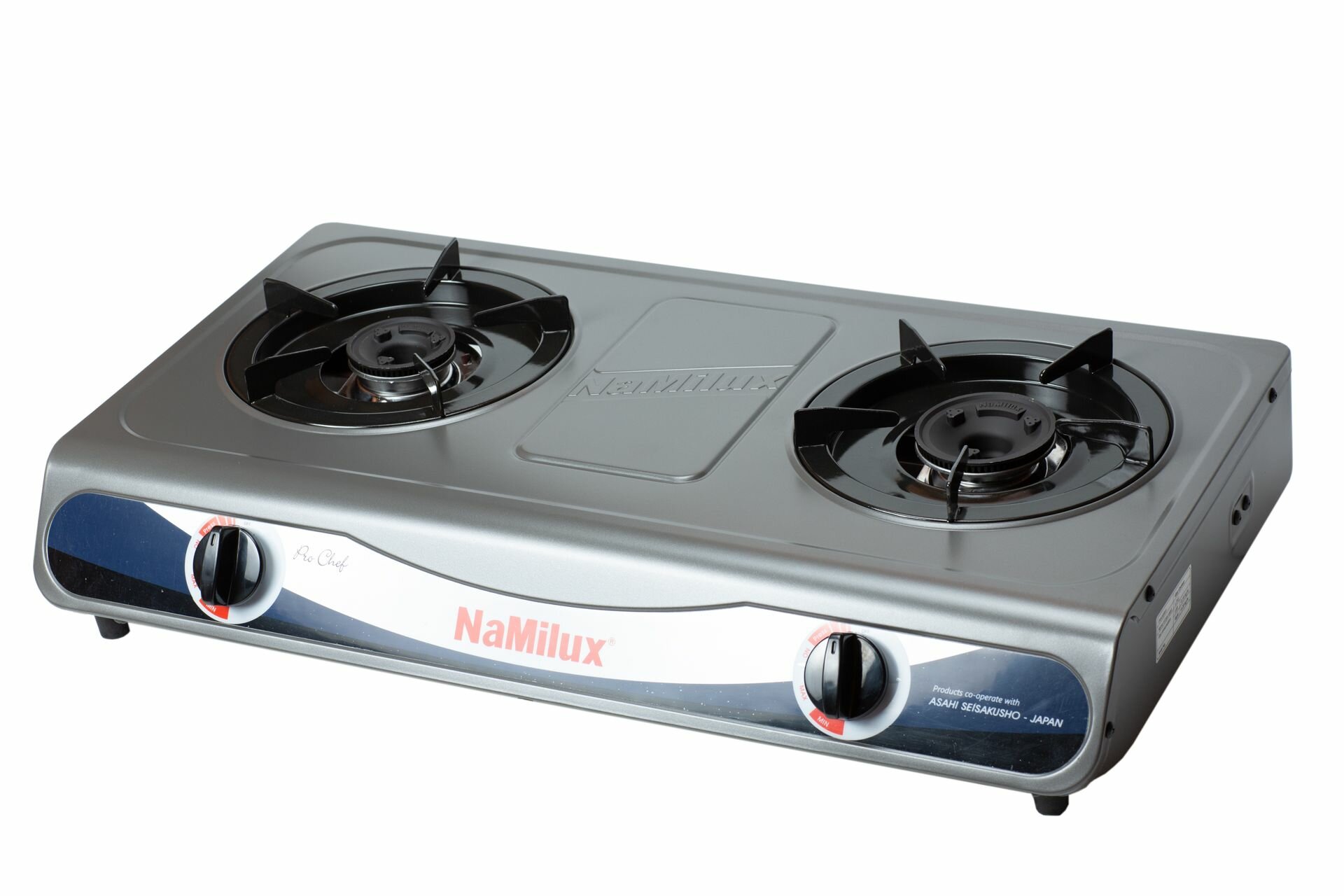 Плита газовая NaMilux NA-682DFM, 2 конфорки, настольная, серая, с электроподжигом