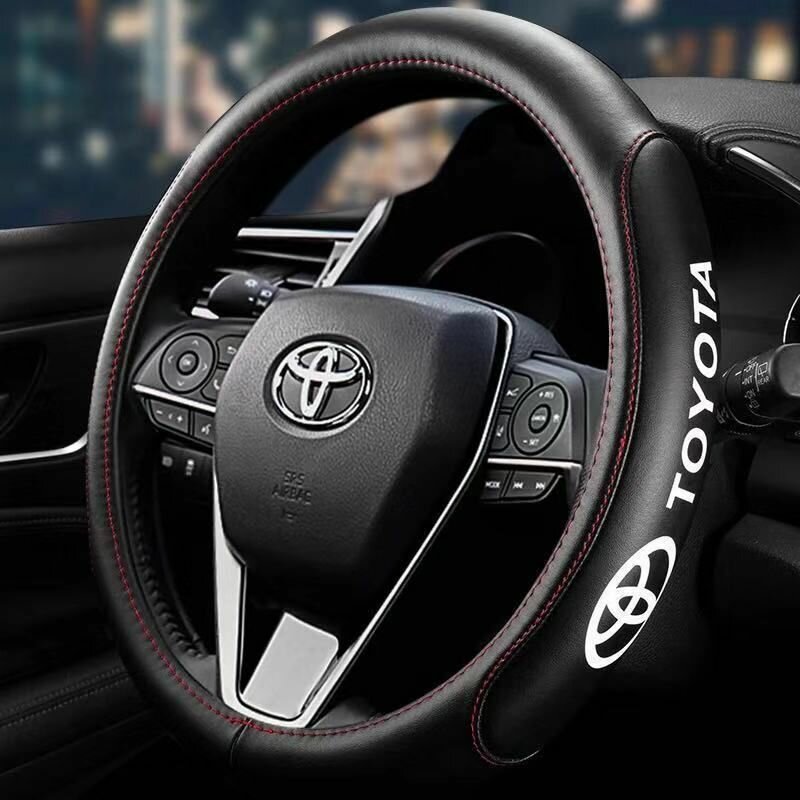 Премиальная спортивная оплетка чехол на руль для автомобиля Toyota / Тойота Corolla, Camry , C-HR , RAV4 , Highlander , Fortuner , Land Cruiser Prado ( Форма Круглый - Размер М ) Диаметр 37-39см