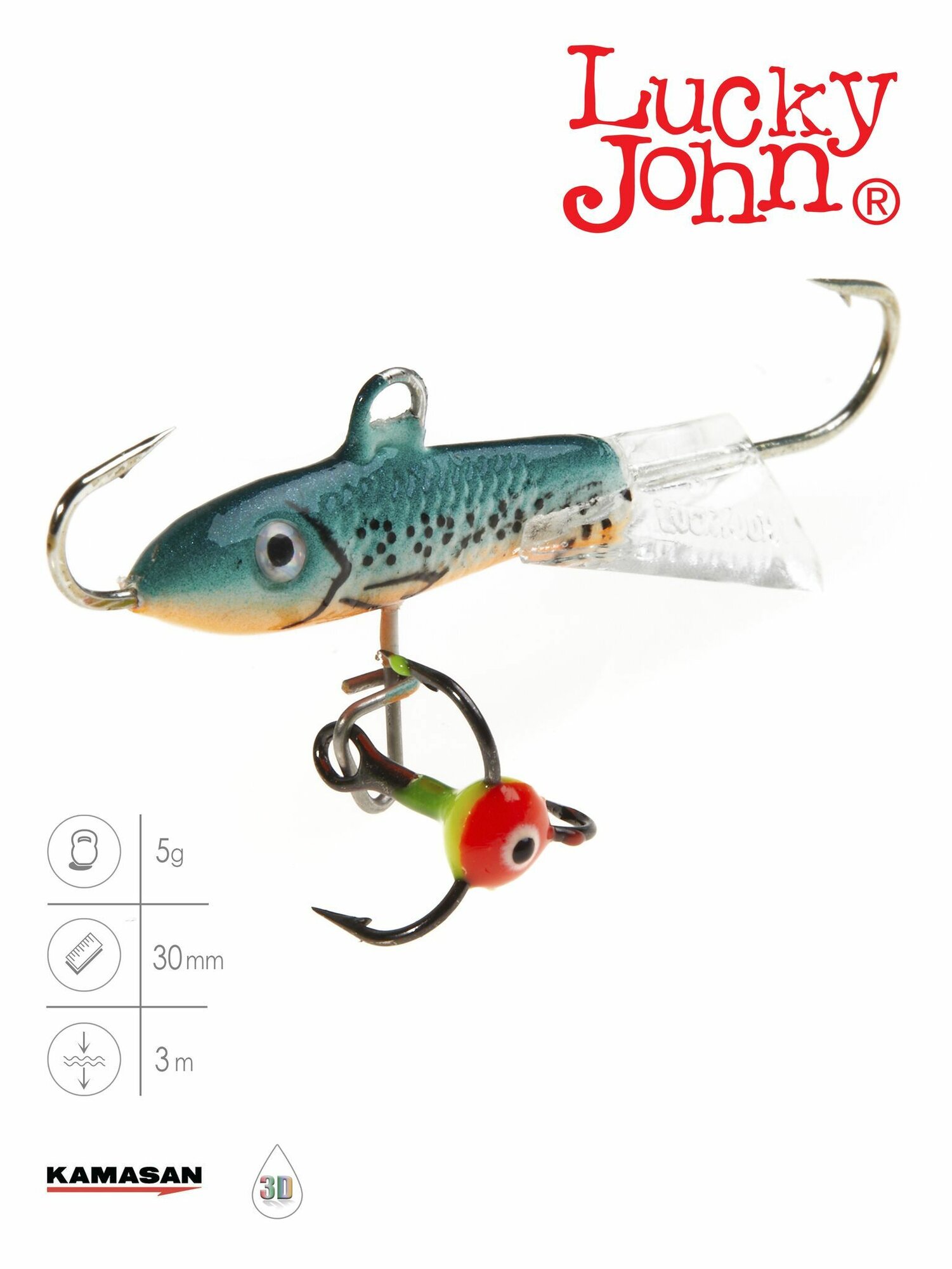 Балансир для рыбалки lucky john CLASSIC 3 с тр. 30мм/53 блистер, зимние снасти рыболовные с крючком, приманка силиконовая
