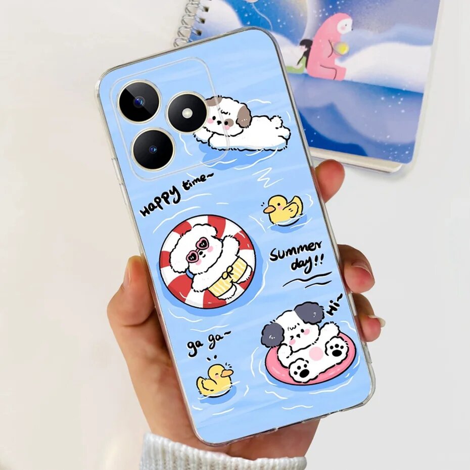 Чехол Realme Note 50 RMX3834, оранжевый, с собачками