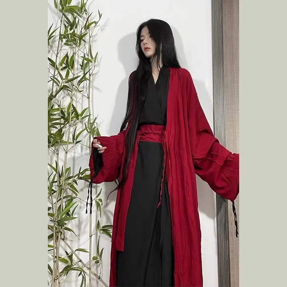 Женское платье Ханьфу зеленый и красный XTT-CH08 Бордовый, XL height 170-175, Black-red set