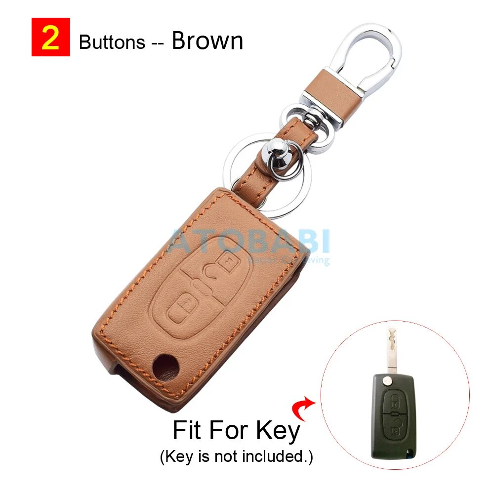 Кожаный чехол для ключей Peugeot/Citroen, 2 кнопки, Brown