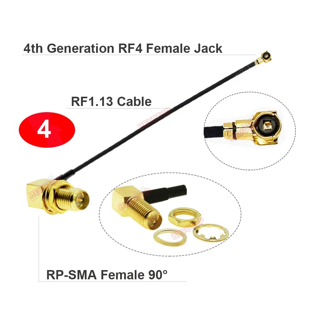 Кабель RF1.13 RP-SMA 90° - RF4 Female, 10CM