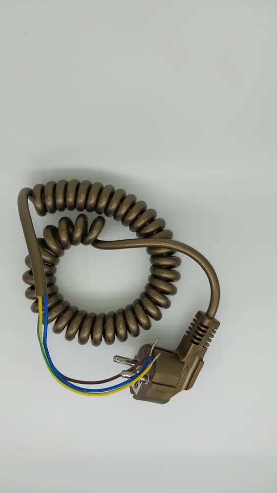 Спиральный кабель, полиуретан, евровилка, 3x0,75, для полотенцесушителя, золотой