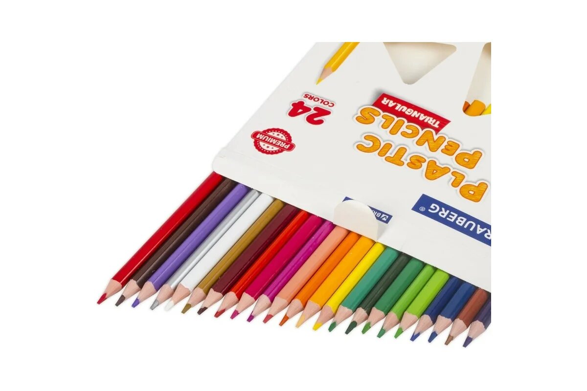 BRAUBERG PREMIUM пластиковые цветные карандаши трёхгранные, 24 цвета, грифель 3 мм