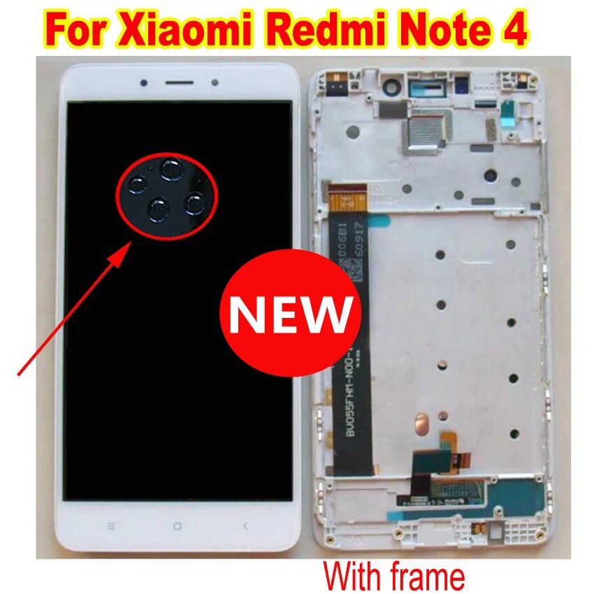 ЖК-дисплей для Xiaomi Redmi Note 4 MTK Helio, дисплей с сенсорным экраном и дигитайзером в сборе, с датчиком рамки, лучшее качество White lcd with frame