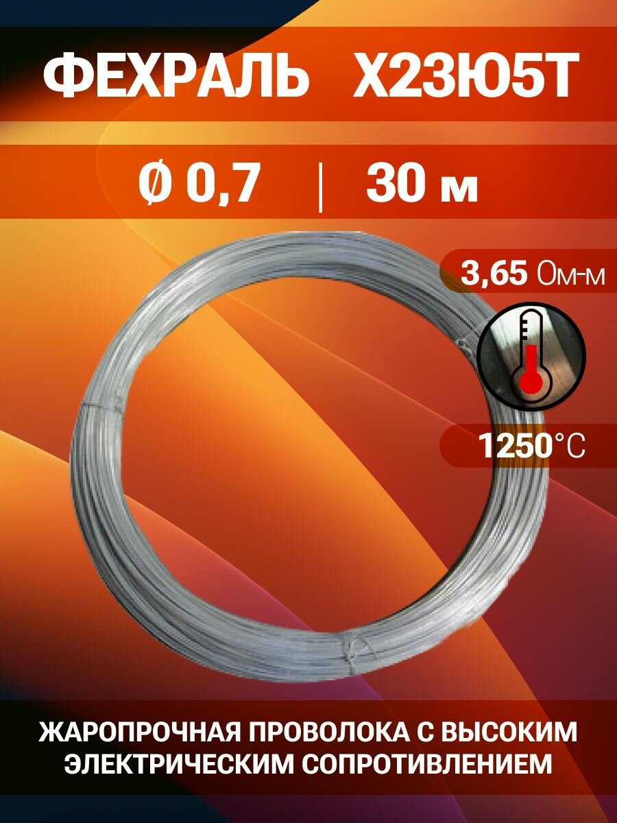 Фехралевая проволока диаметр 0,7 количество 30 метров в бухте, Фехраль марка стали Х23Ю5Т