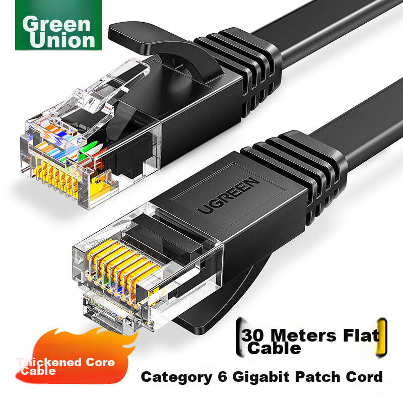 Lulian CAT6 Ethernet Cable, Gigabit Network Broadband Cable, CAT6 Flat Network Cable for Home Computer Monitoring, 8-Core Twisted Pair Patch Cord, 30 Meters, Black 50182