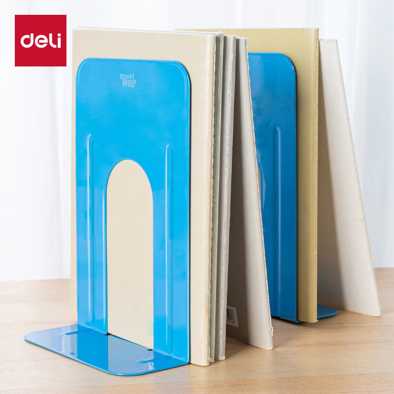 Deli 9-Inch (23cm High) Metal Desktop Bookend Organizer Shelf, Book Holder with 2 Clips, Office And Study Supplies, Blue 9263