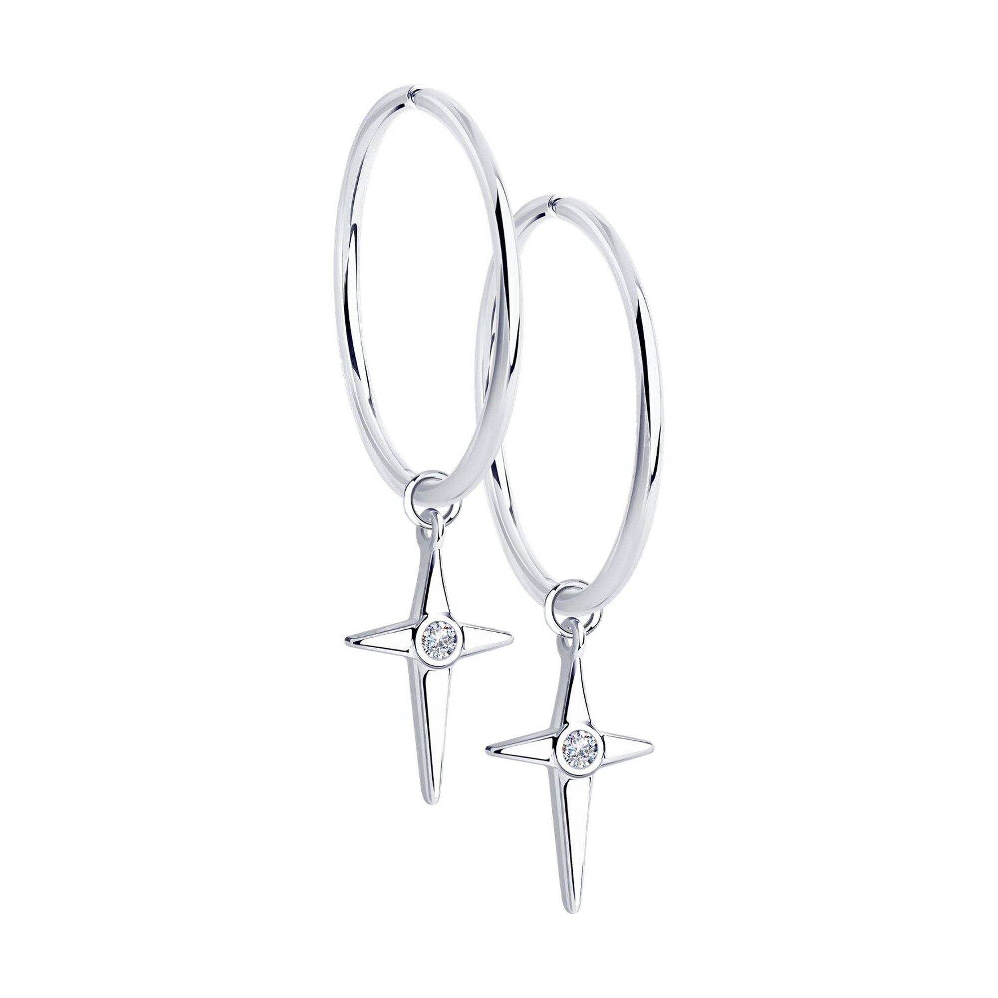 Серьги конго, трансформеры, серебро, 925 проба, родирование, фианит