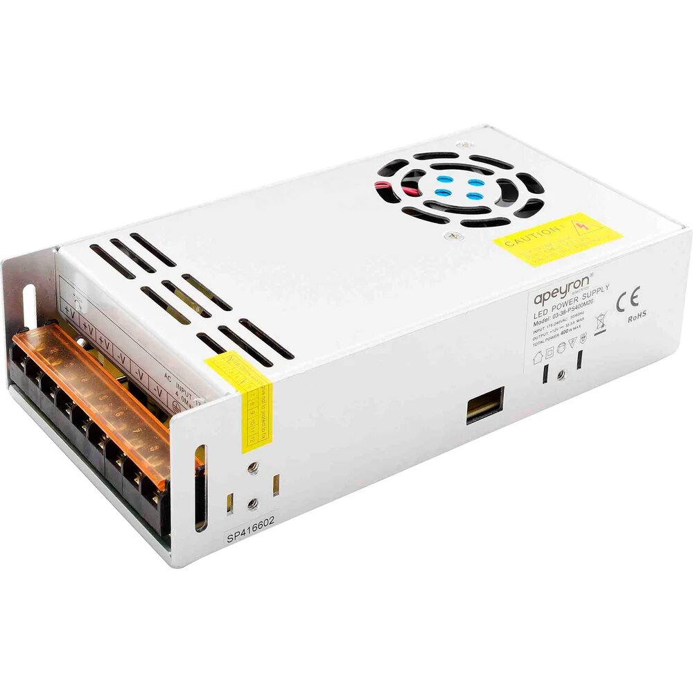 Apeyron Блок питания 12В, 400 Вт, IP20, 33,3 А, 214х114х50 мм / 03-38