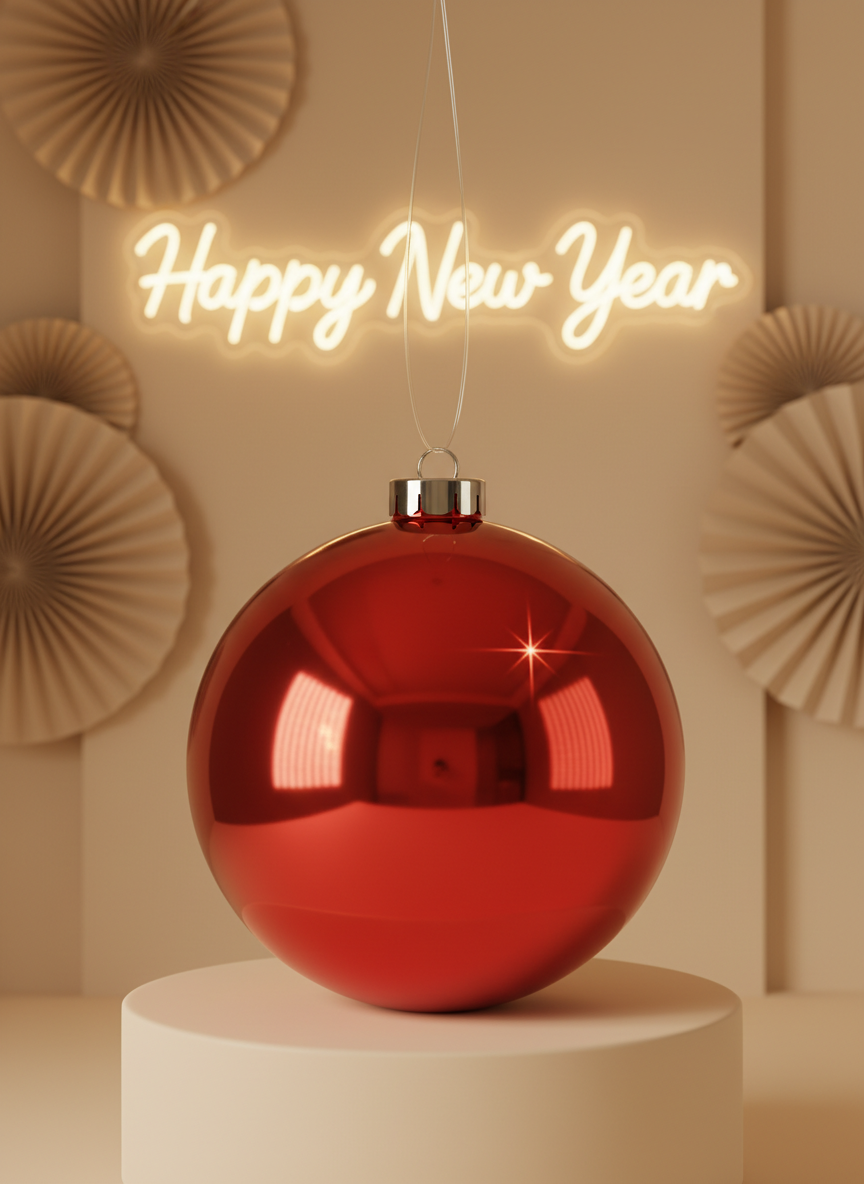 Шар новогодний 20 см, пластик, цвет красный, глянцевый, коробка, РШ