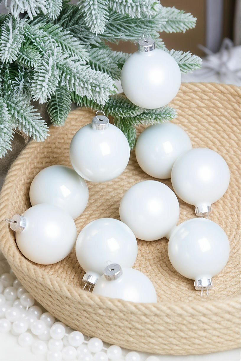 Набор стеклянных шаров матовых и глянцевых, цвет: белый, 60 мм, 10 шт, Winter Deco 140135/2000234