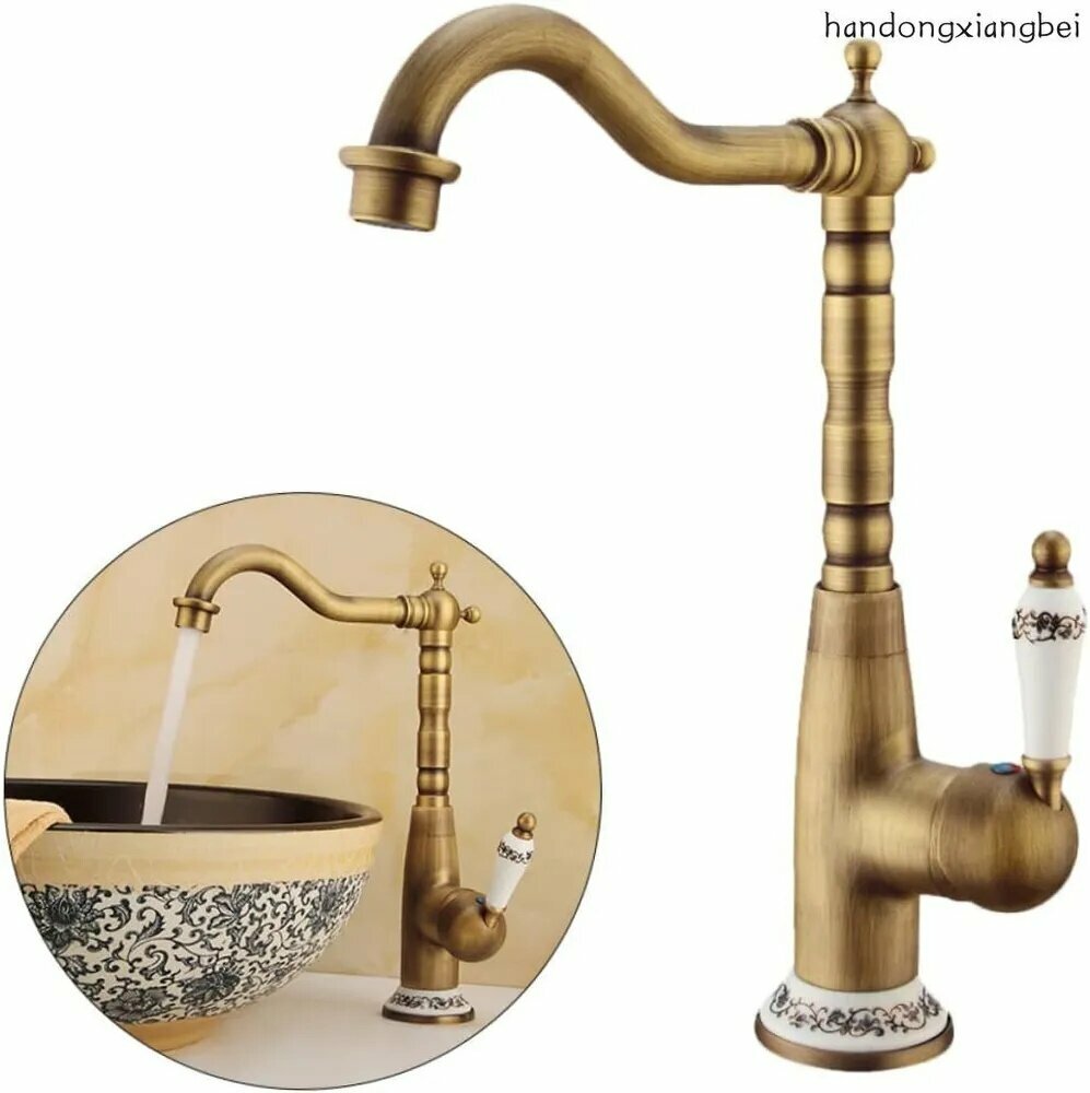 Старинный латунный кран для ванной комнаты, кухонные принадлежности, вращающийся керамический кран