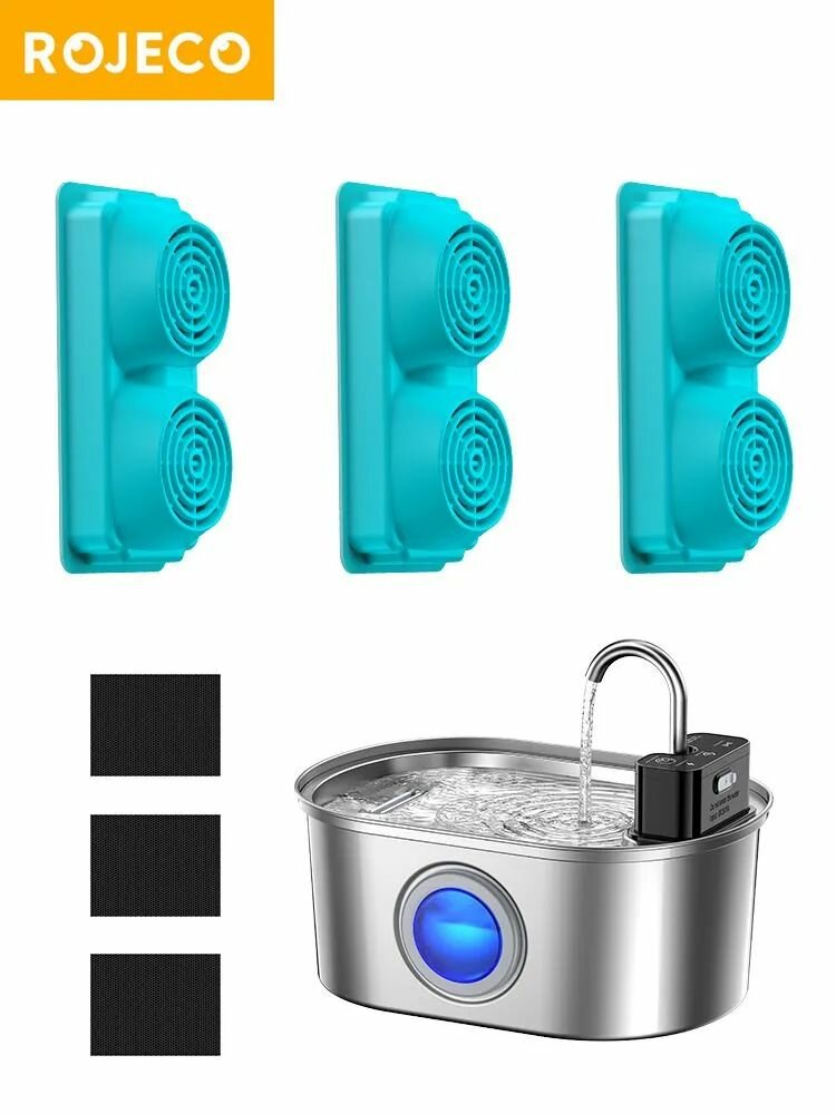 Сменный фильтр для автоматической поилки (комплект 3 шт.) + губка для насоса, подходит для фонтанчика объемом беспроводная 3.2 л