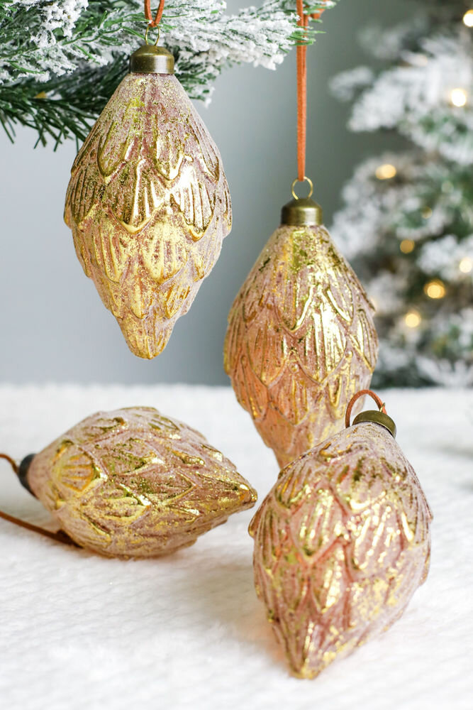 Набор ёлочных украшений шишки 'имельди', стекло, 13 см, 4 шт, Winter Deco 5030068