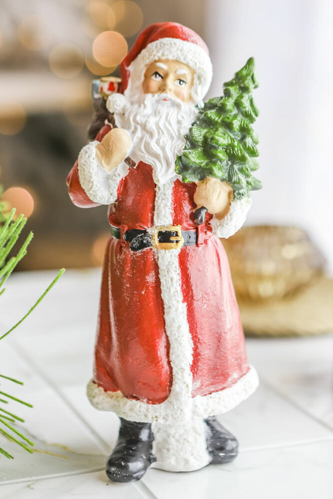 Декоративная фигура ДЕД мороз С ёлкой, полистоун, красный, 20 см, Breitner 22-560