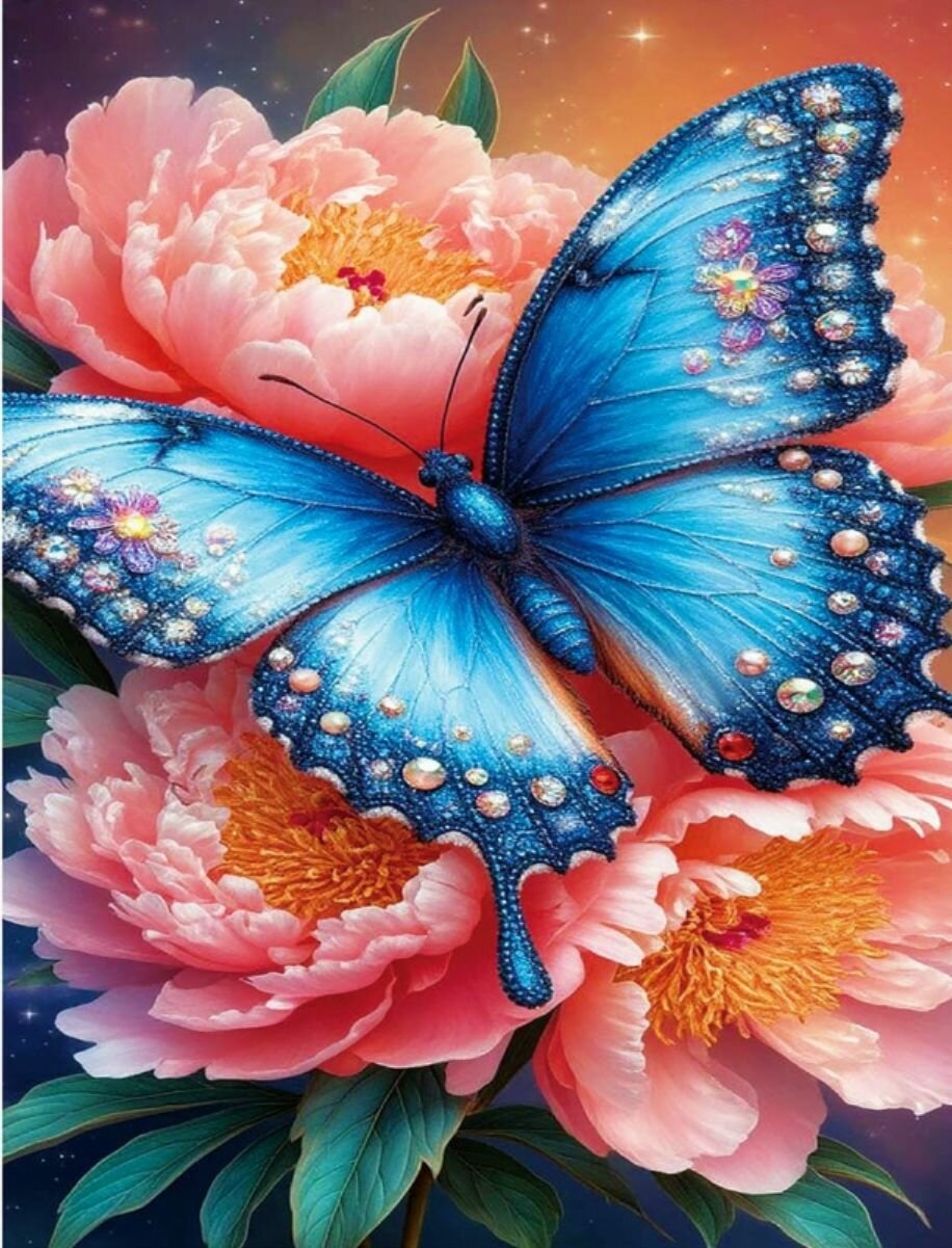 Алмазная мозаика на подрамнике 40*50 "Синяя бабочка"