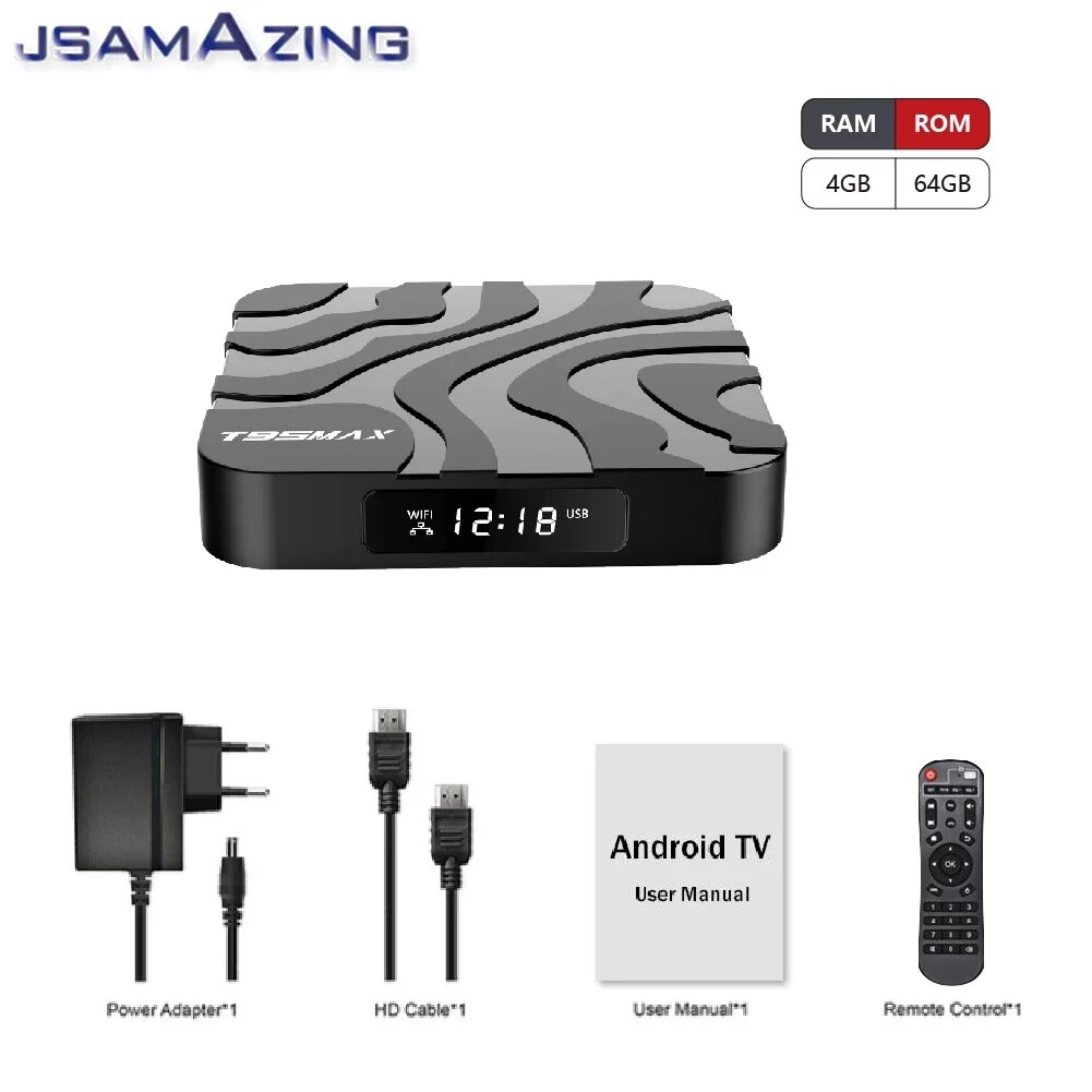 JUSHENG T95 MAX Smart TV Box Android 12.0 6K черный Европейская вилка (EU Plug), 4G 64G TV BOX