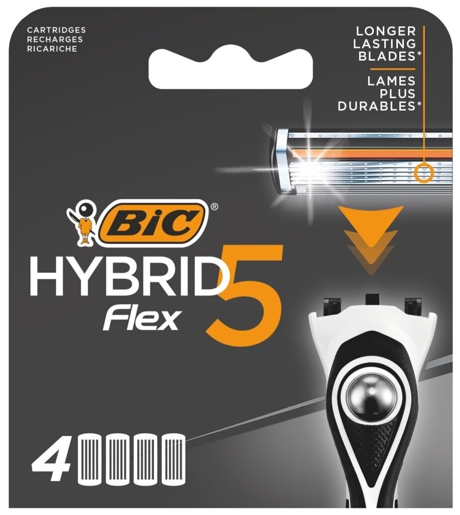 Сменные кассеты для бритья 5 лезвий BIC Hybrid 5 Flex сменные лезвия для мужской бритвы набор из 4 шт