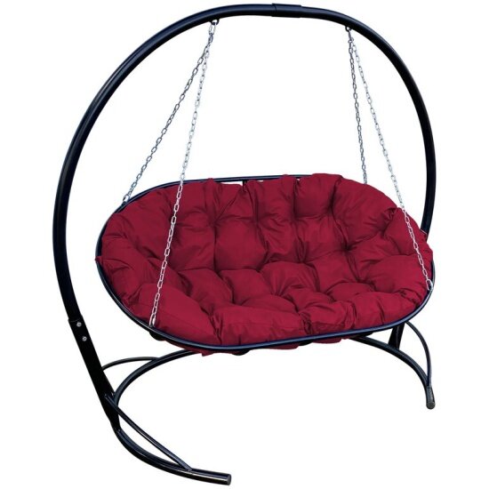 Диван садовый M-group Мамасан подвесной (со стойкой) каркас: черный + бордовая подушка