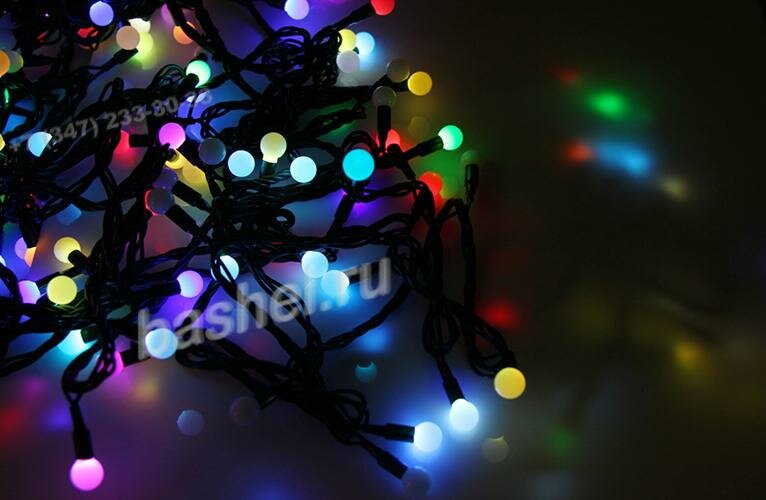 Гирлянда светодиодная Мультишарики д.17,5 мм 10 м 100 LED RGB черный ПВХ IP65 быстрая смена цвета 230В нужен блок 303-50