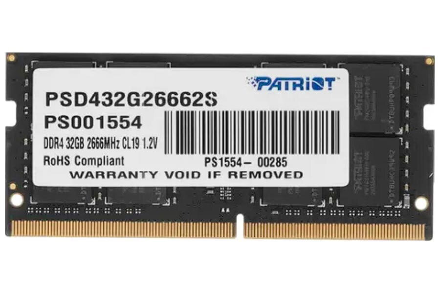 Оперативная память Patriot Memory SO-DIMM DDR4 32GB 2666MHz Signature Line (PSD432G26662S)