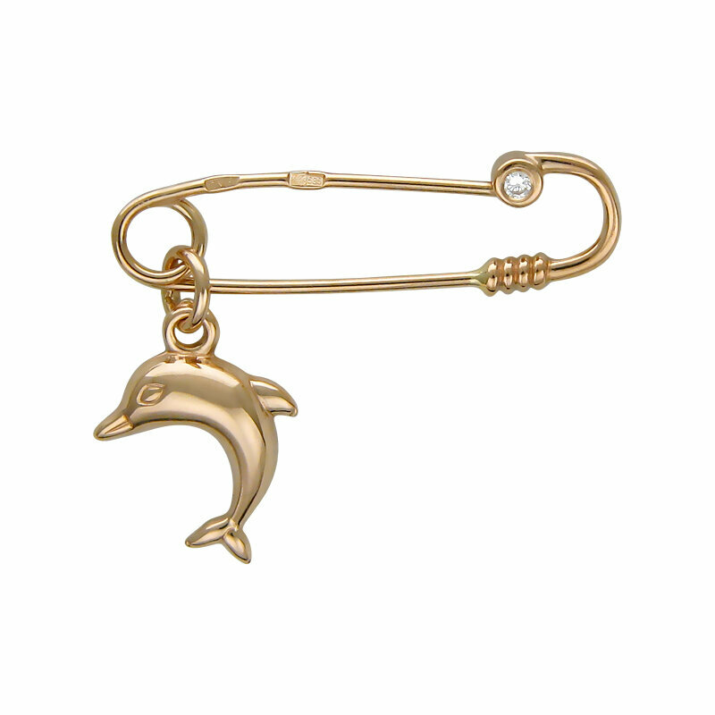 Брошь, красное золото, 585 проба, фианит