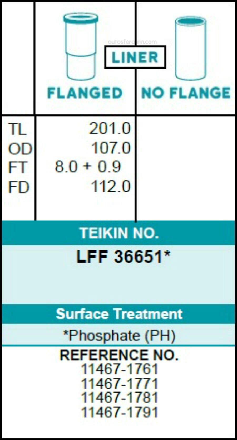 TEIKIN LFF36651 Гильза блока цилиндров teikin lff36651 (6шт/упак) хонингованная